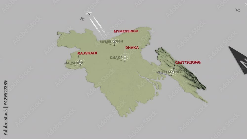 Seamless looping animation of the 3d terrain map of Bangladesh with the ...