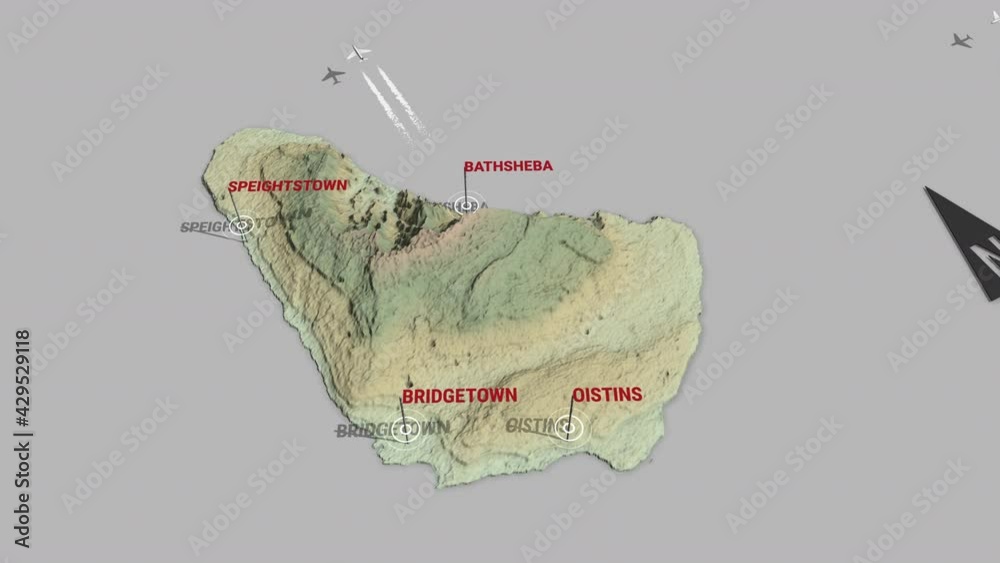 Seamless looping animation of the 3d terrain map of Barbados with the ...