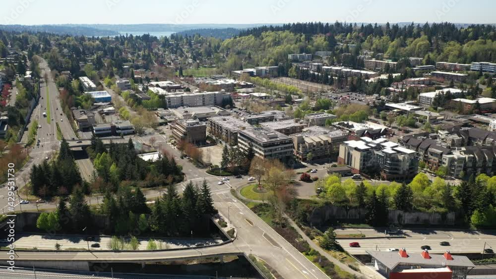 Cinematic aerial drone trucking footage of downtown Mercer island ...
