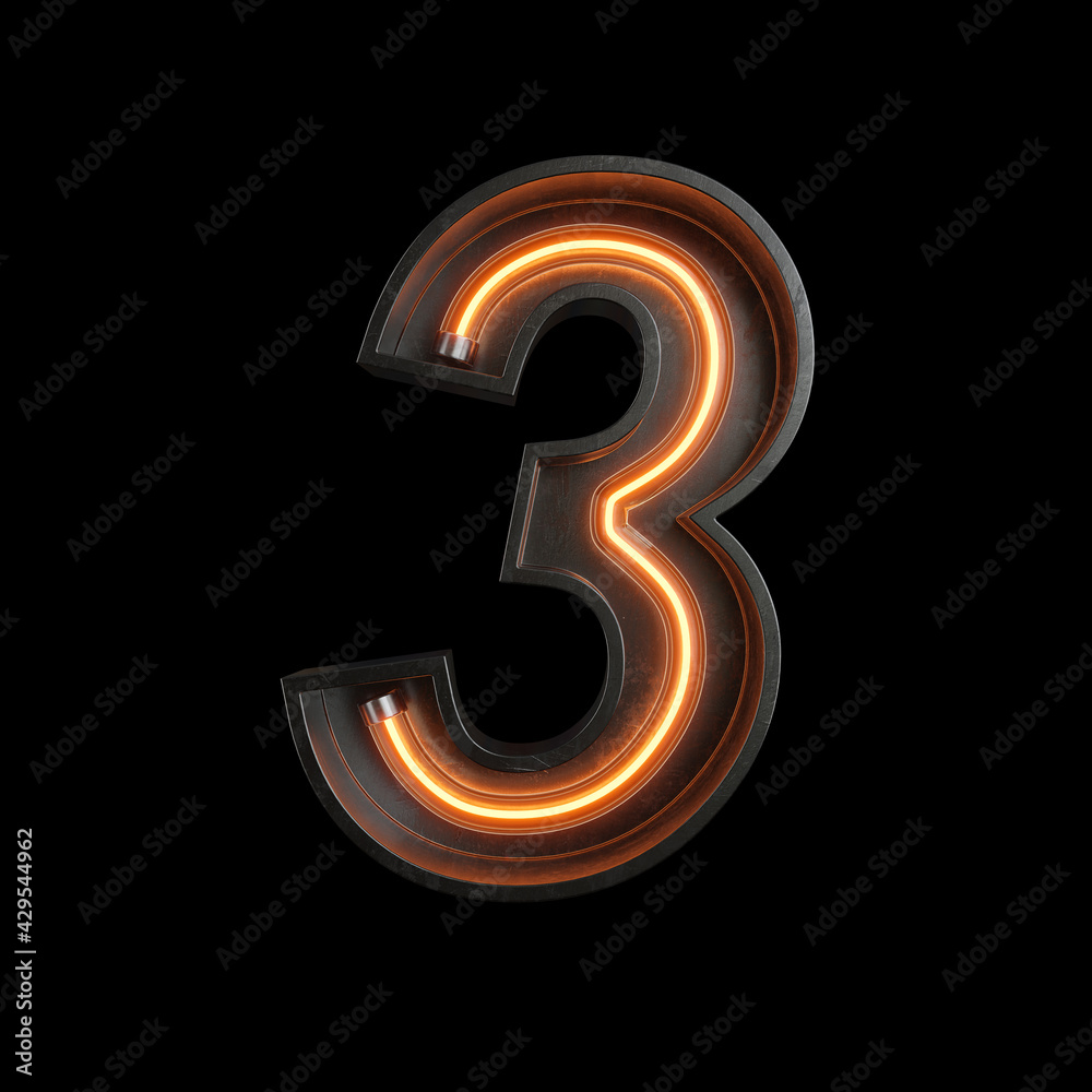 Number 3, Alphabet made from Neon Light with clipping path Stock ...