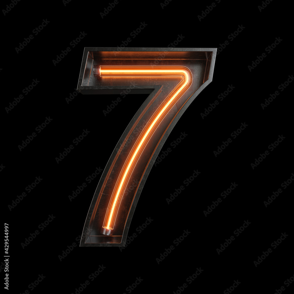 Number 7, Alphabet made from Neon Light with clipping path Stock Photo ...