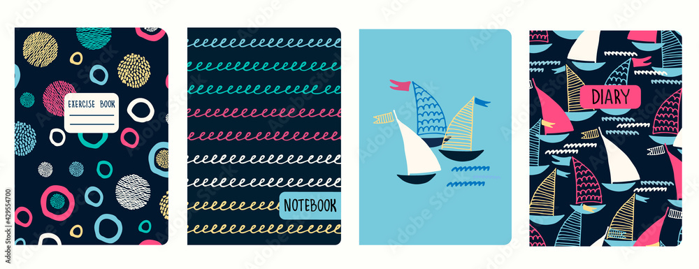 Cover page vector templates with sailing boats, waves, anchors ...