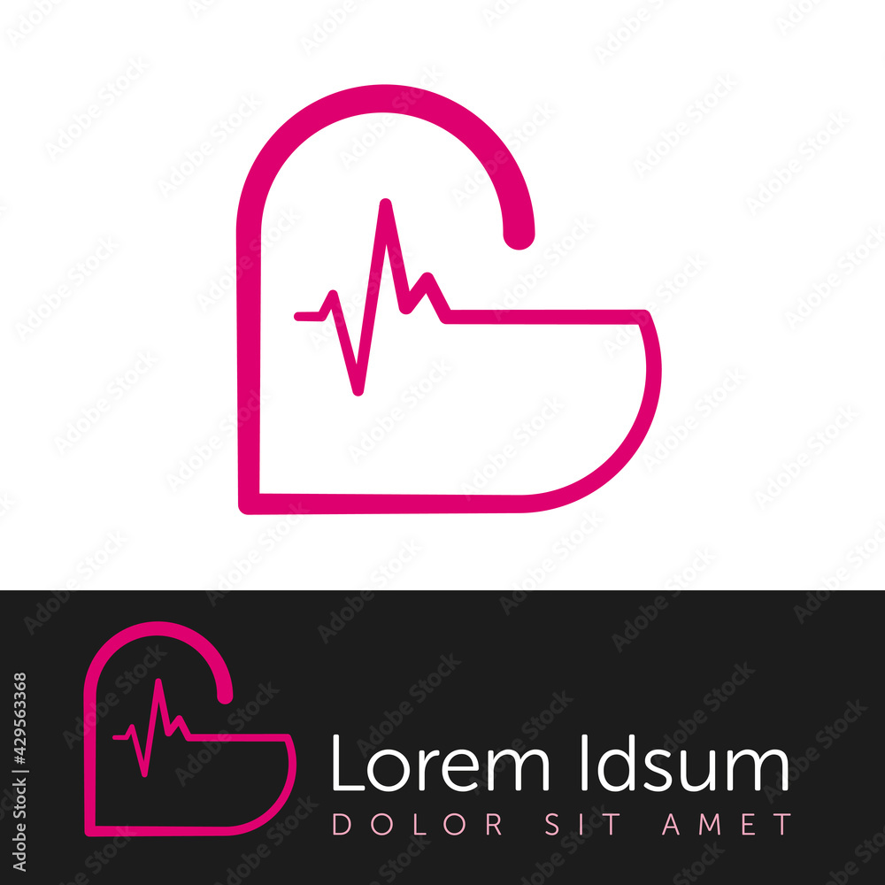 Pink heart shape and heartbeat graph graphic logo template vector ...