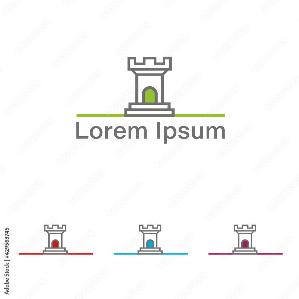 Medieval tower graphic logo template vector illustration. Elevation ...