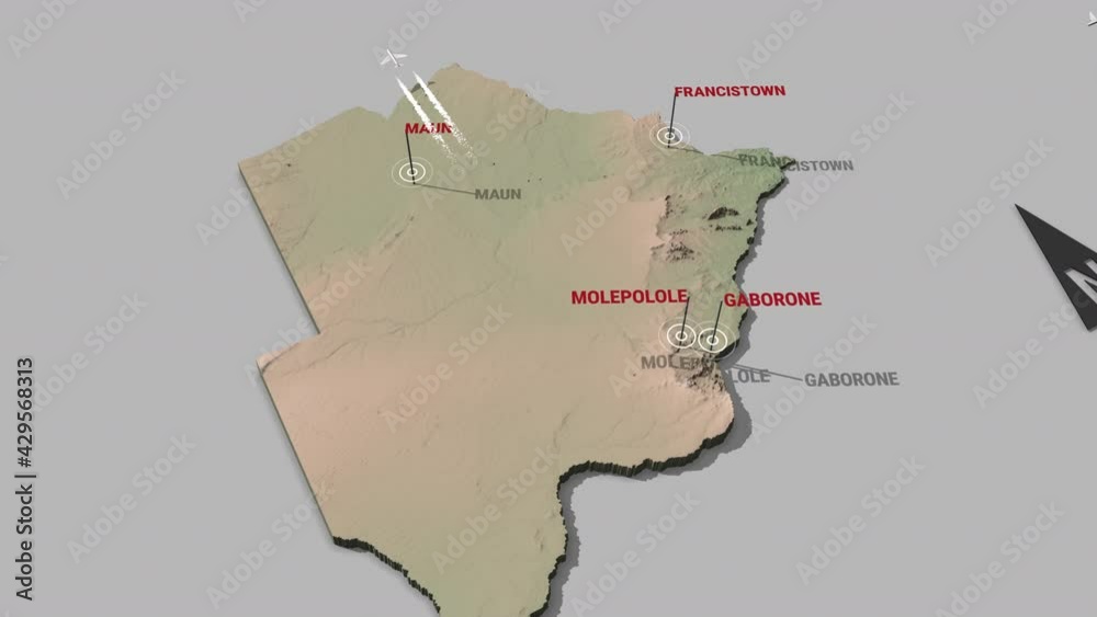 Seamless looping animation of the 3d terrain map of Botswana with the ...