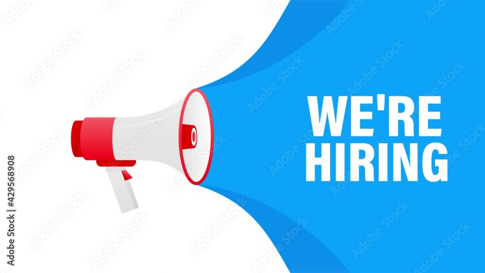 We are hiring megaphone blue banner in 3D style on white background ...