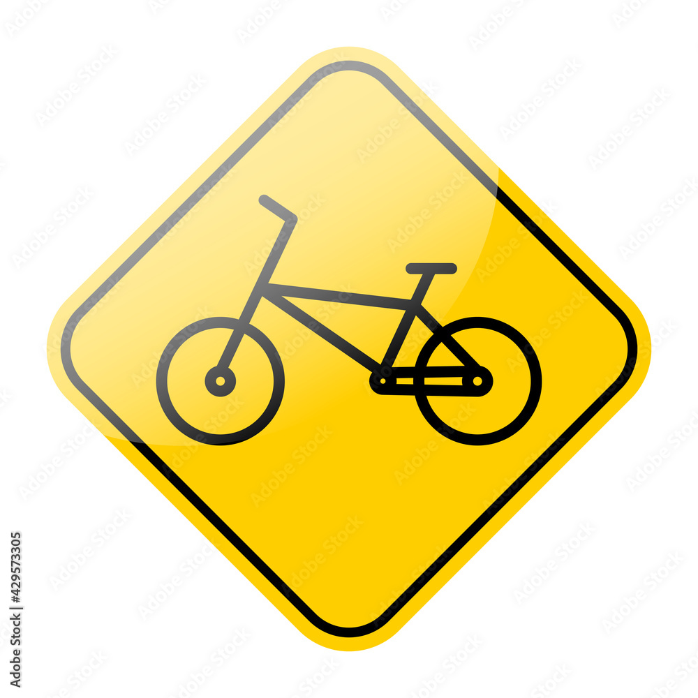 Bicycle lane road sign. Transportation bike yellow frame caution icon ...