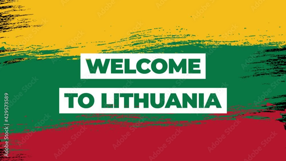 Welcome to Lithuania text animation with a flag in the background. The ...