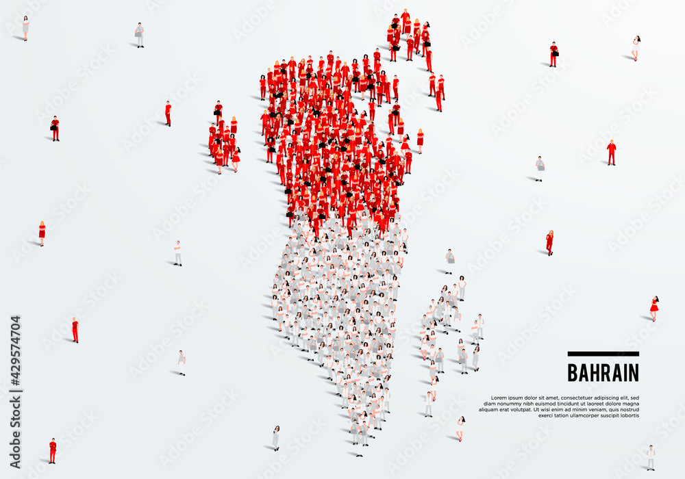 Vetor de Bahrain Map and Flag. A large group of people in the Bahrain ...
