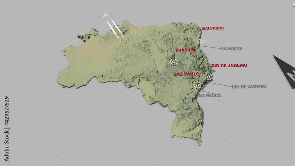 Seamless looping animation of the 3d terrain map of Brazil with the ...