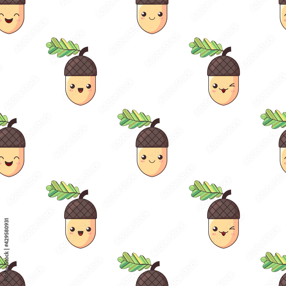 Cute cartoon emoji acorns with various facial expressions smile, laugh ...