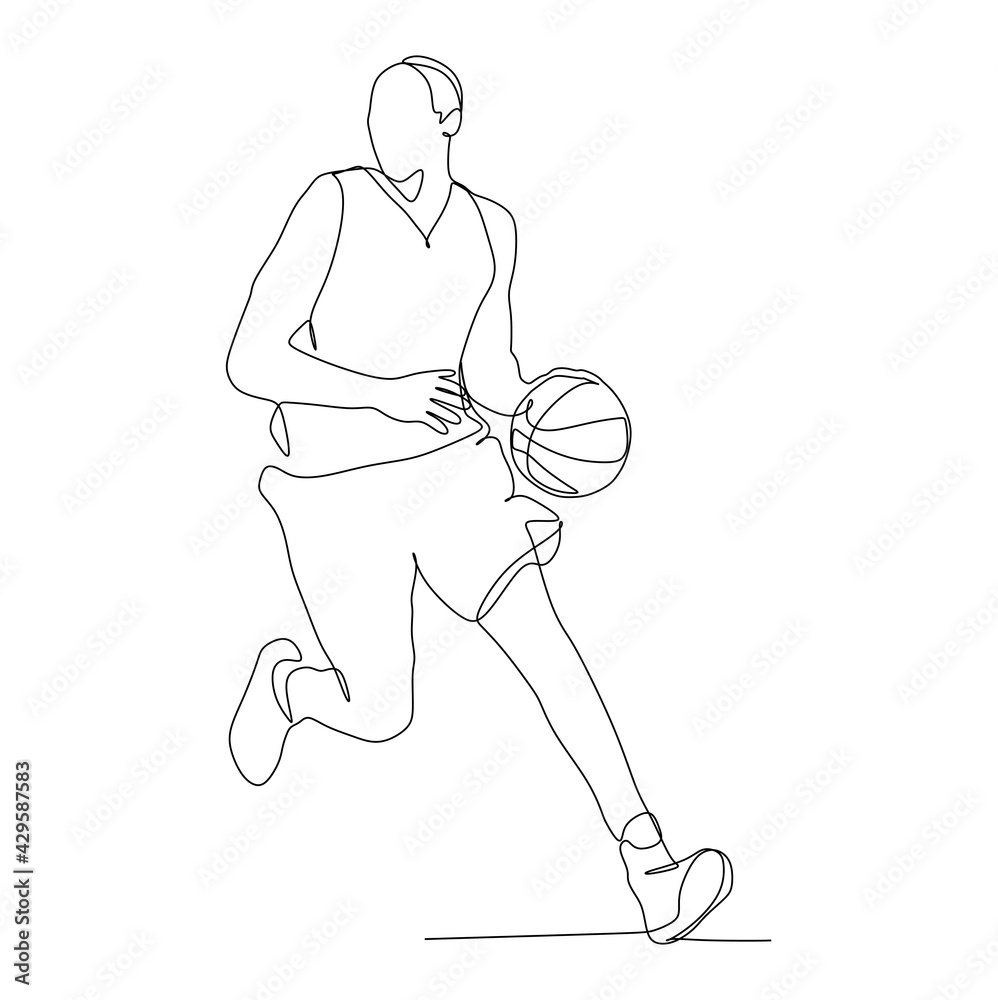 Male basketball player dribbling the ball continuous one line drawing ...