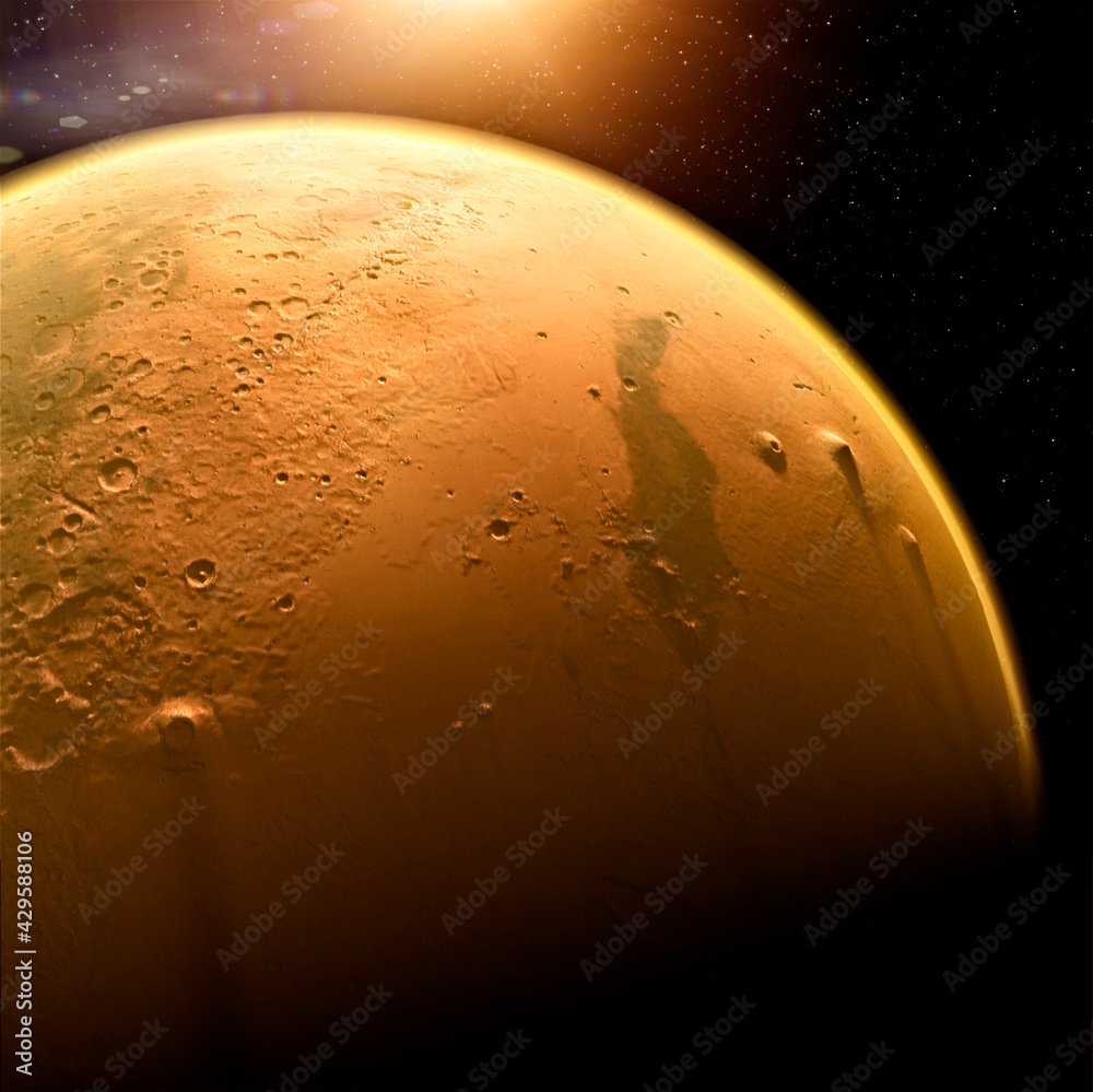 Satellite view of Mars, details and particulars of the Martian surface ...