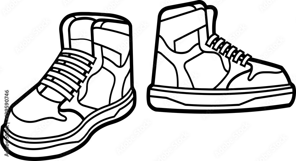 Black And White Cartoon Modern Sneakers. Vector Hand Drawn Illustration ...