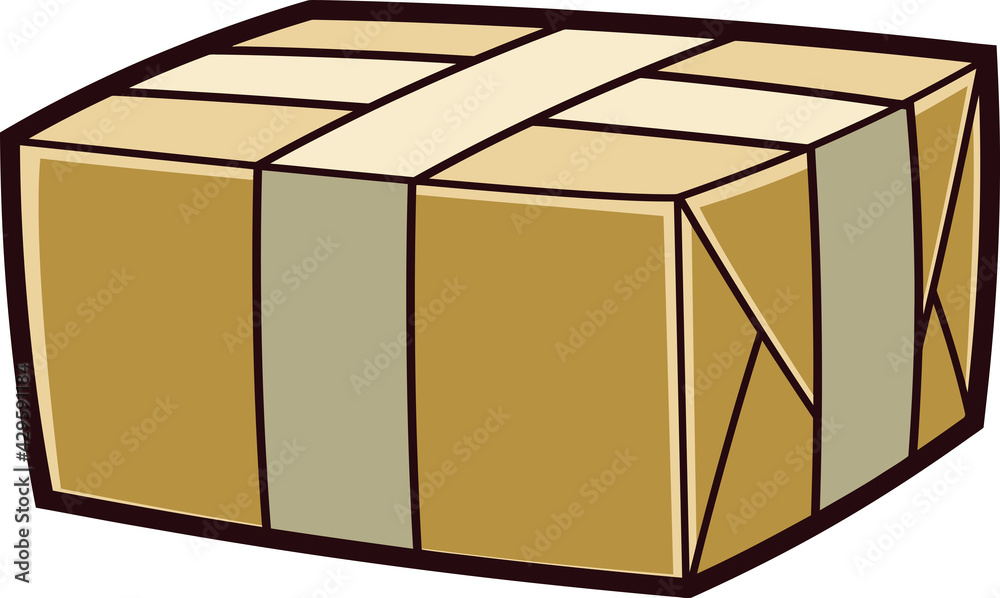 Cartoon Postal Brown Paper Cardboard Box Sealed With Tape. Vector Hand ...