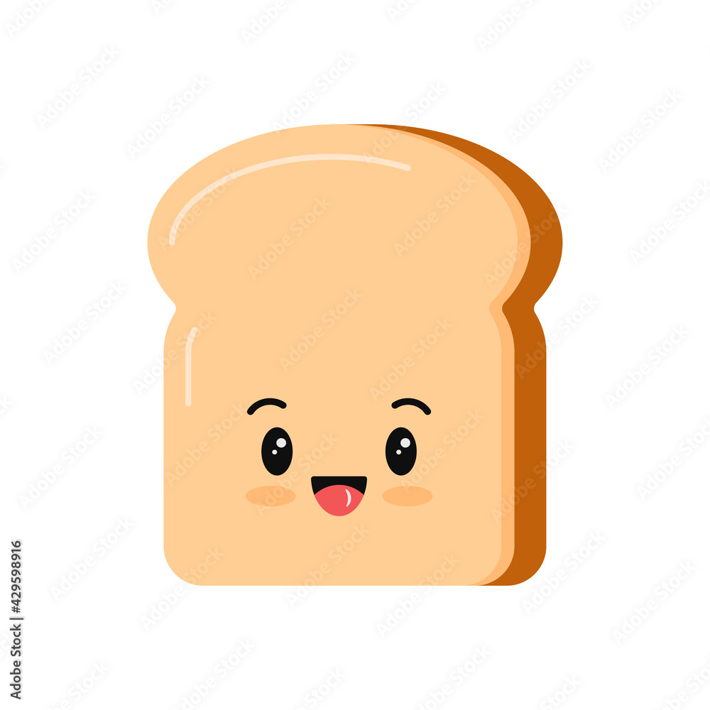 Cute toast bread slice kawaii cartoon icon isolated on white background ...