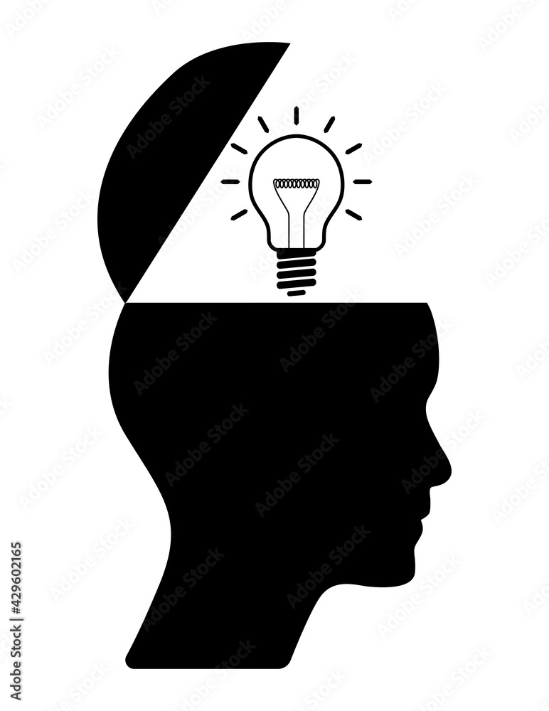 Open mind head with light bulb vector graphic. Business concept ...