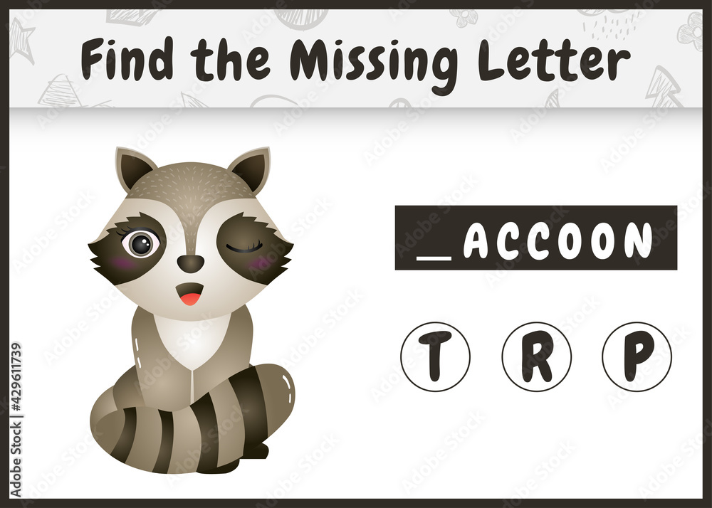 educational spelling game for kids find missing letter with a cute ...