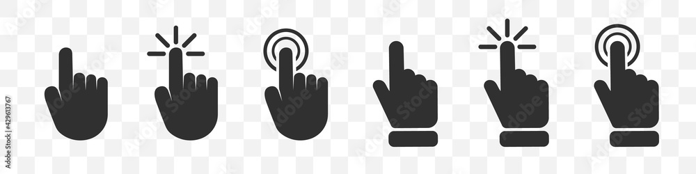 Set of different hand clicking icon on a transparent background Stock ...