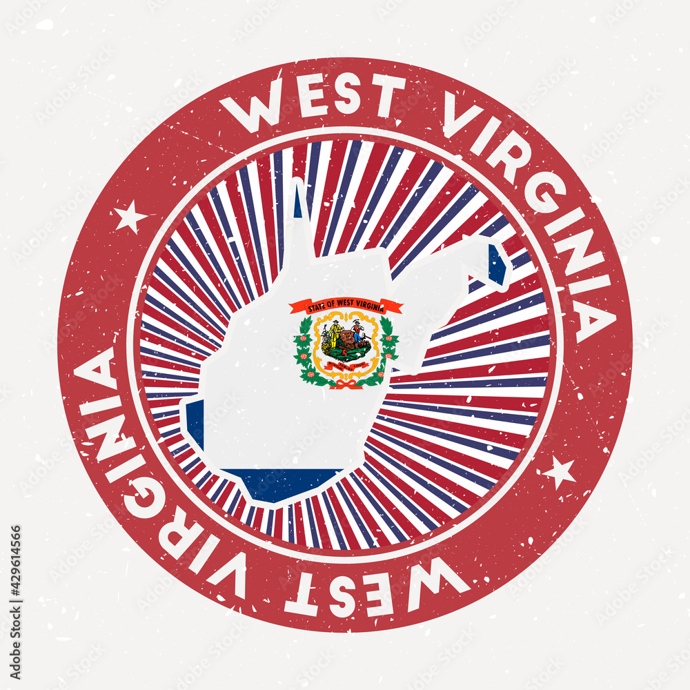 West Virginia round stamp. Logo of us state with state flag. Vintage ...