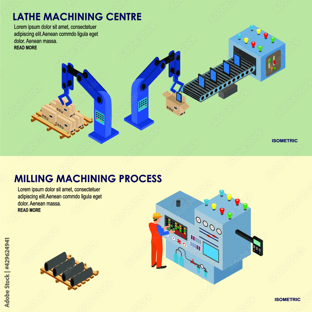 Automated factory assembly line with robotic arm and conveyor belt ...