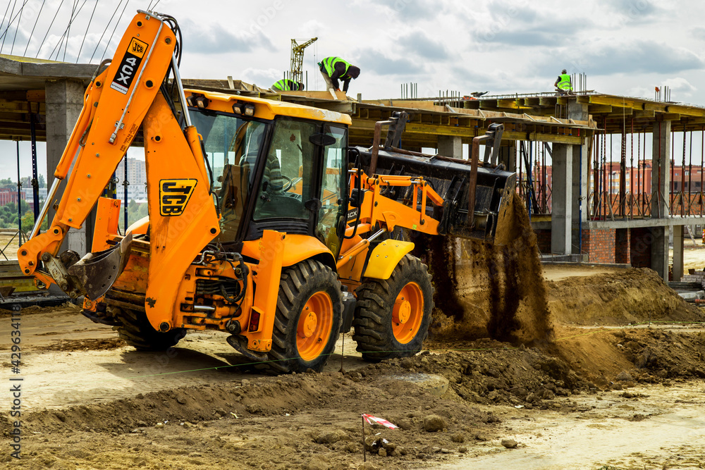 29 august 2019, Kiev, Ukraine:Working Excavator Tractor Digging A ...