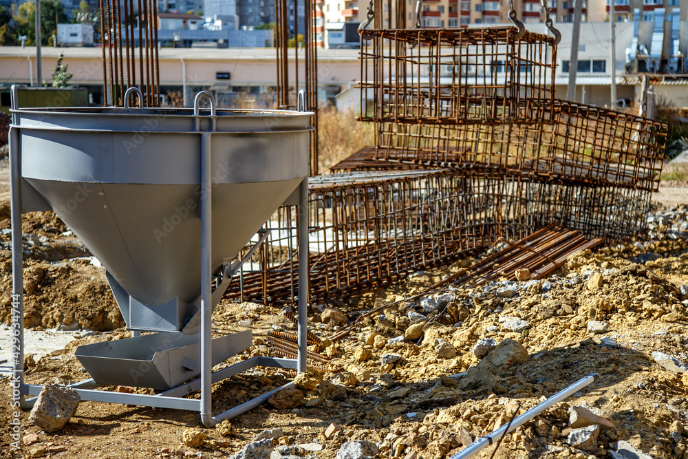 Industrial background. Preparation for pouring concrete. Construction ...