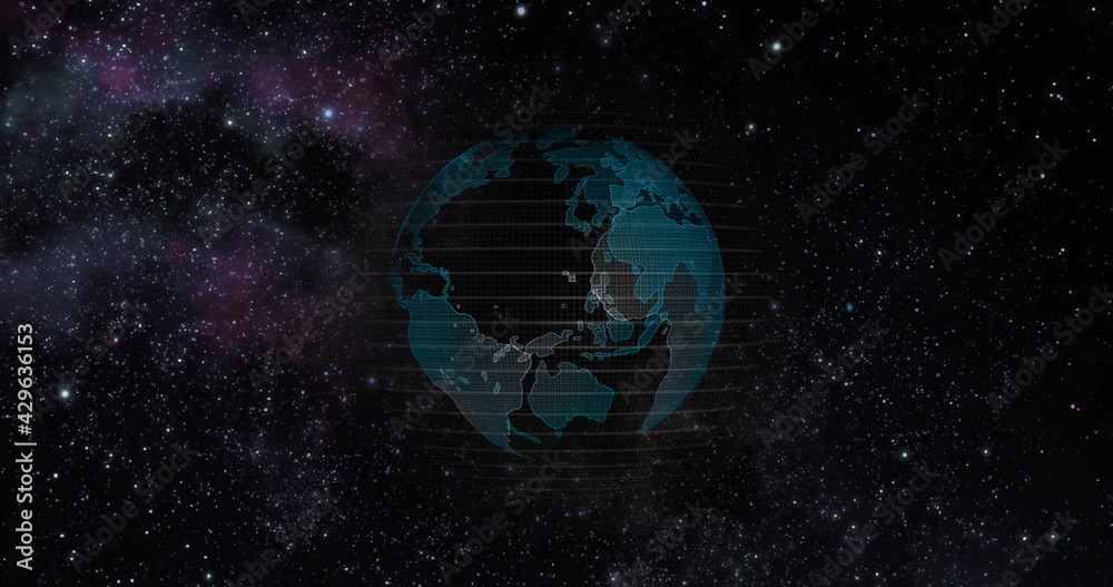 Big data 3d Earth. Binary code surrounding globe rotating. Retro ...