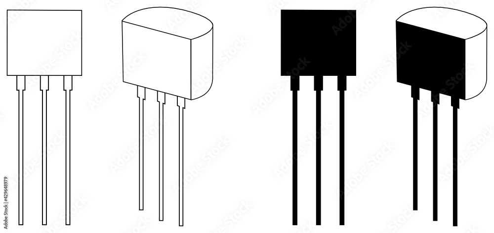 Vetor de Transistors. Black and white vector set of transistors with ...