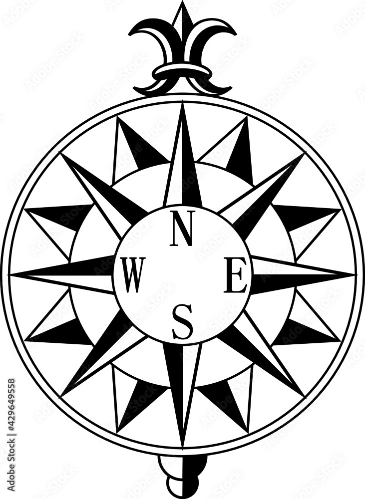 Vecteur Stock Wind rose and rhumb. Vintage nautical compass with ...
