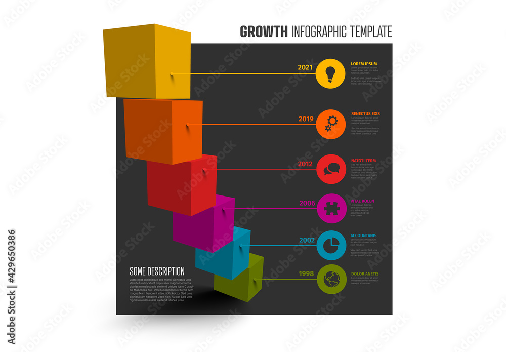 Growth Cube Stairs Infographic Template with Droplet Pointers Stock ...