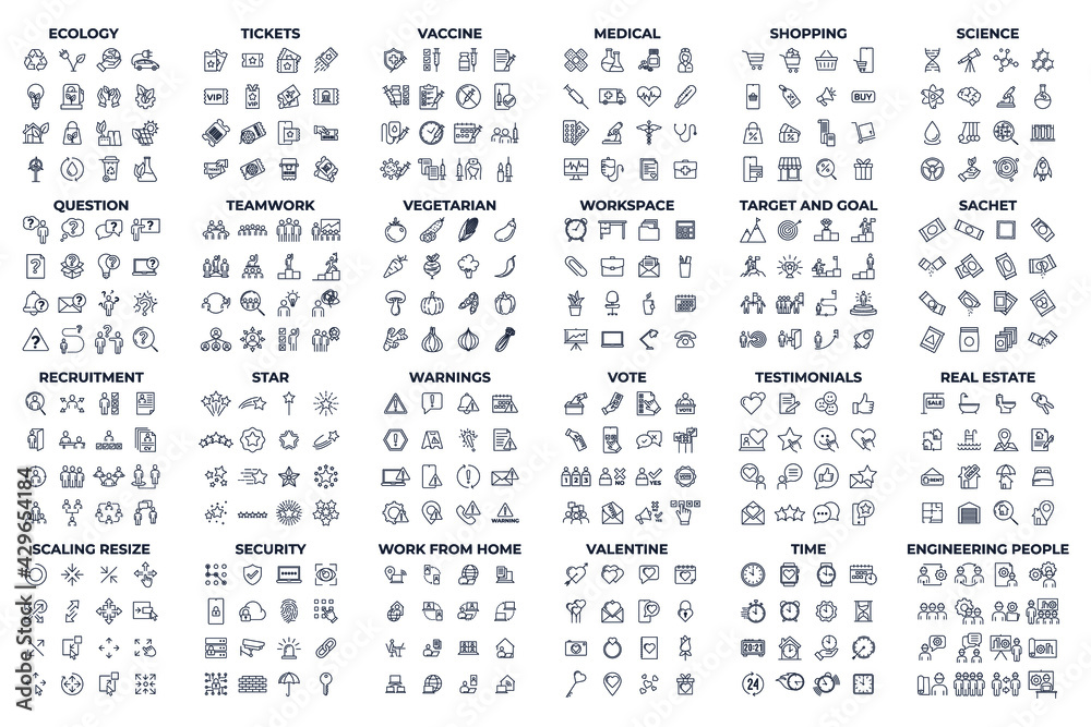 384 modern thin line icons. High quality pictograms. Linear icons set ...