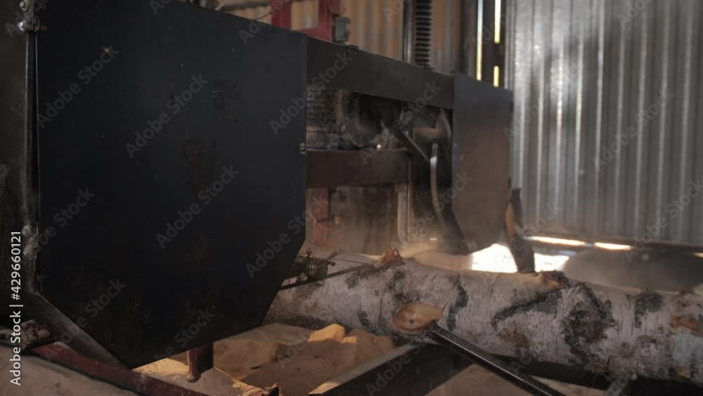 Vídeo do Stock: Processing and sawing timber at a sawmill. Sawing wood ...