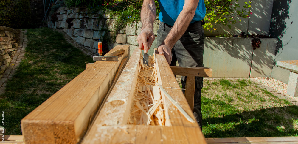 Shape beams with chisels. Hollow-Out Beams. Cutting the grooves on a ...