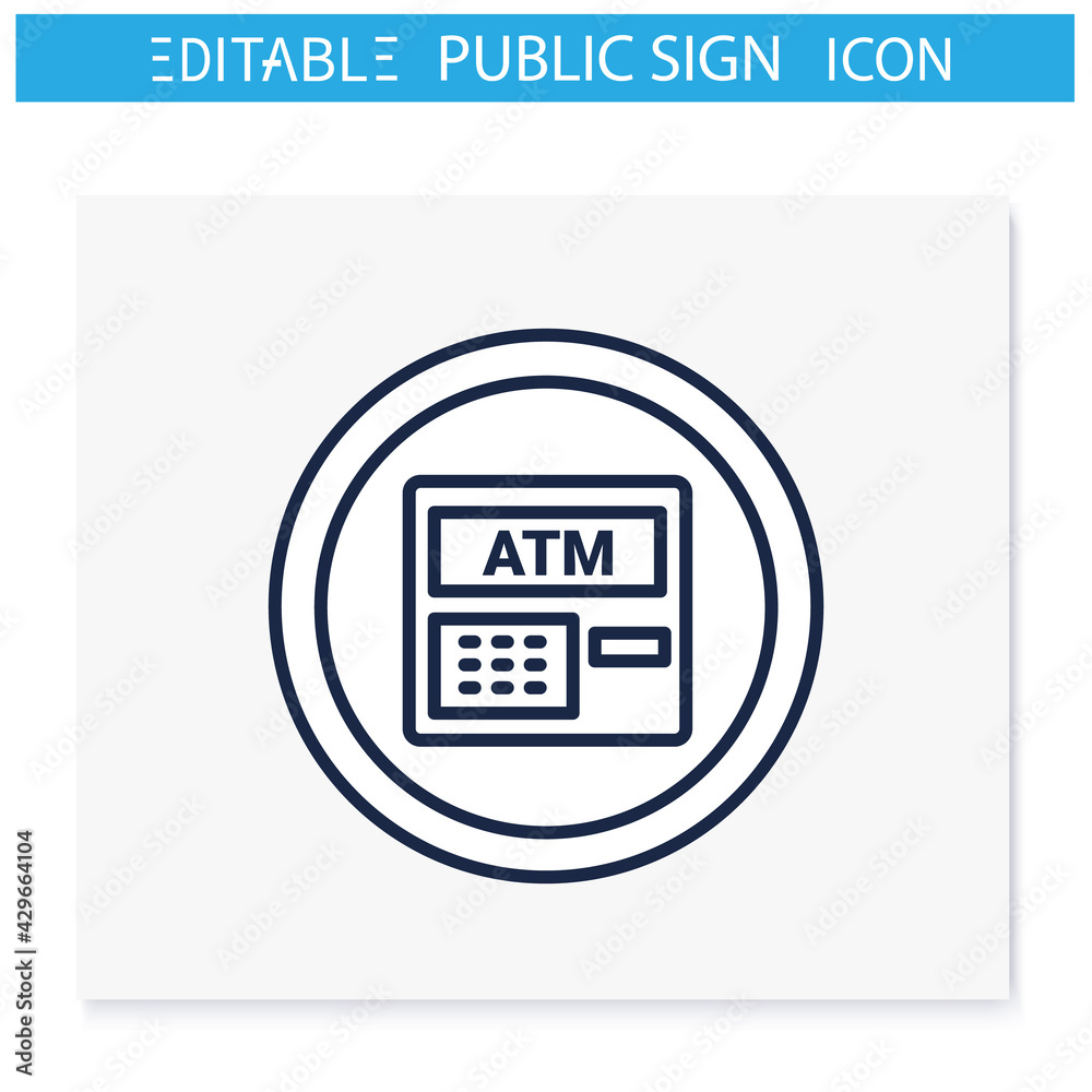 Atm symbol line icon. Cashier, atm machine sign. Cash withdrawal ...