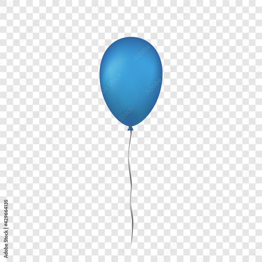 Blue balloon 3D, thread, isolated on white transparent background ...