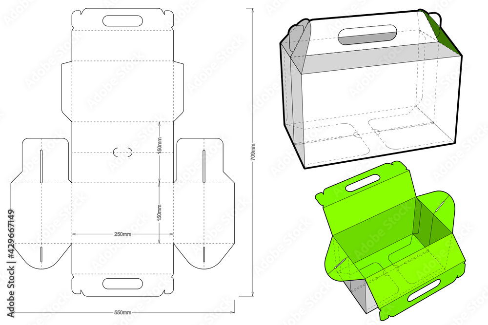 Cake Box with handle and Die-cut Pattern. The .eps file is full scale ...