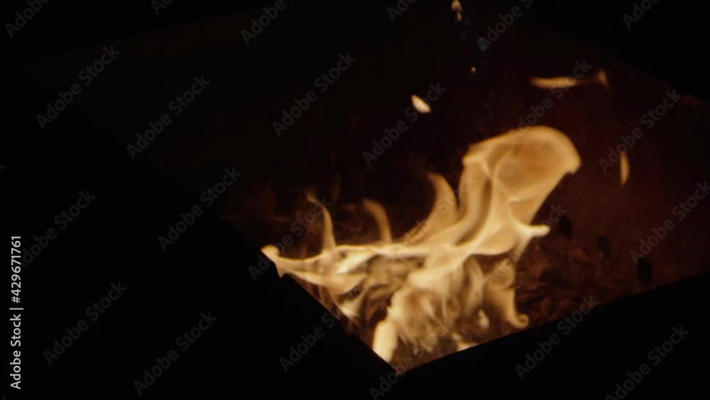 Vidéo Stock Flashes of fire on a black background. Burning fire close ...