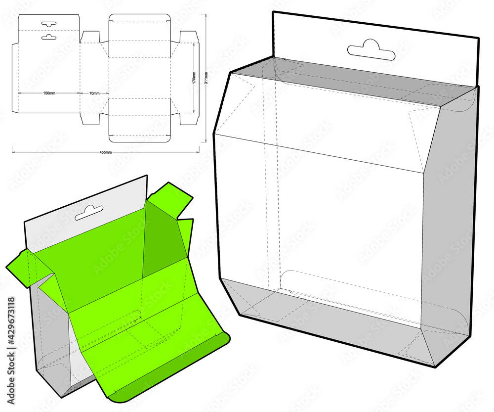 Box with Shelf Hanger Hole and Die-cut Pattern. The .eps file is full ...