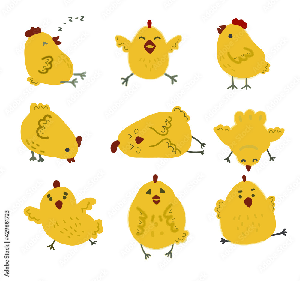 vector graphics freehand drawing chickens different chicken funny ...