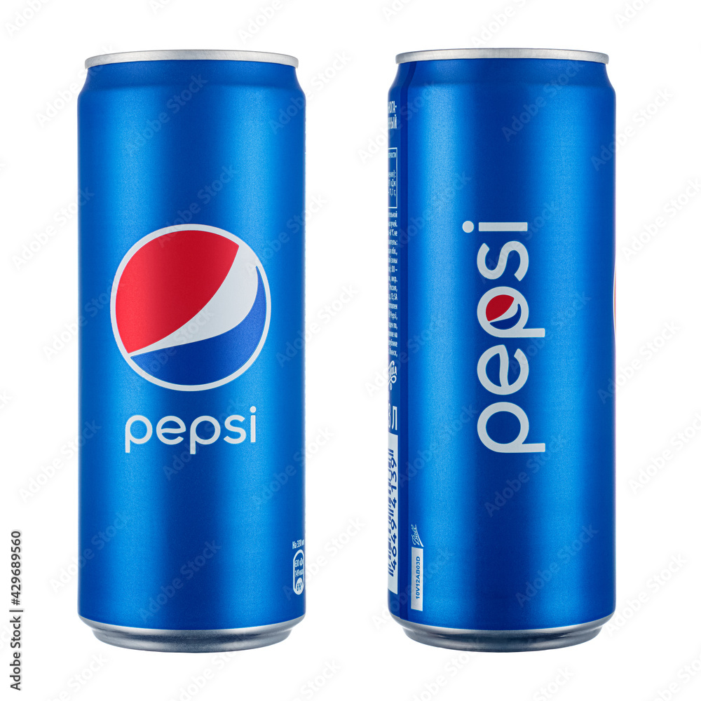 Fotka „Moscow, Russia - April 13, 2021: Pepsi CLASSIC in two blue ...