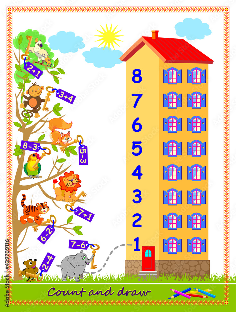 Math education for children on addition and subtraction. On what floor ...