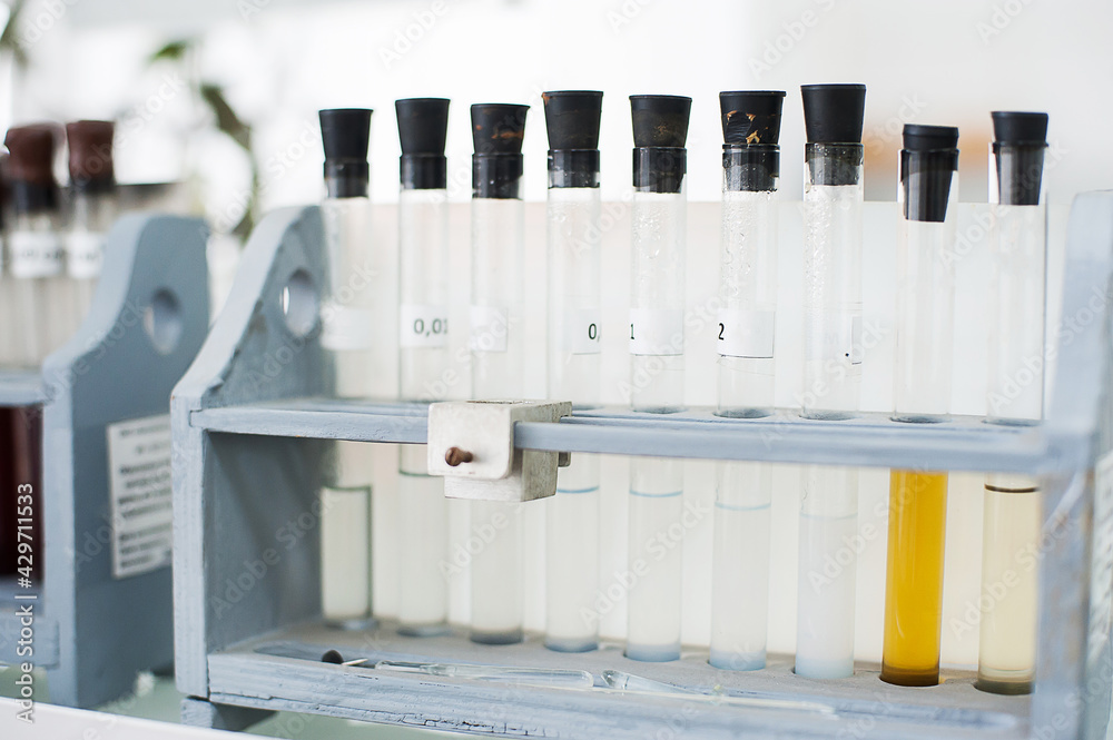 Empty flasks. Laboratory analysis equipment. Chemical laboratory ...