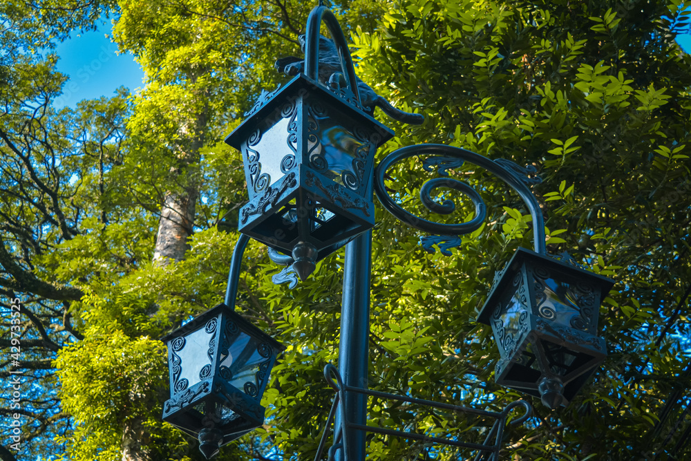 Unique street lights in Bandung City, Indonesia. Street with modern led ...