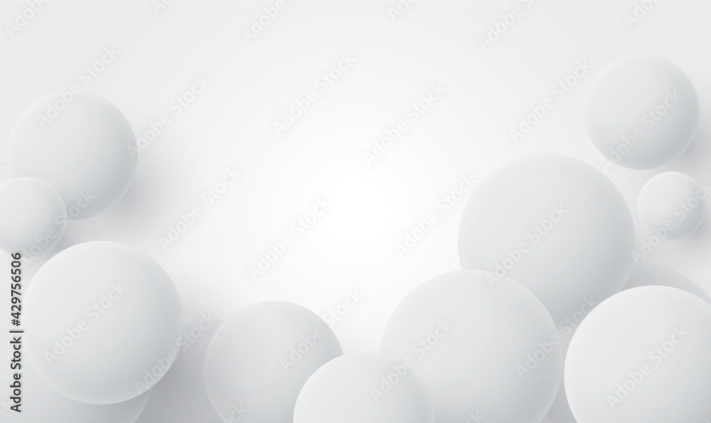 Realistic 3d background with organic spheres. Snowy white balls. Modern ...