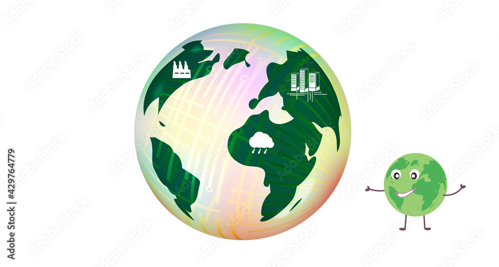 3d earth. Vector stock illustration. White background. Cartoon person ...