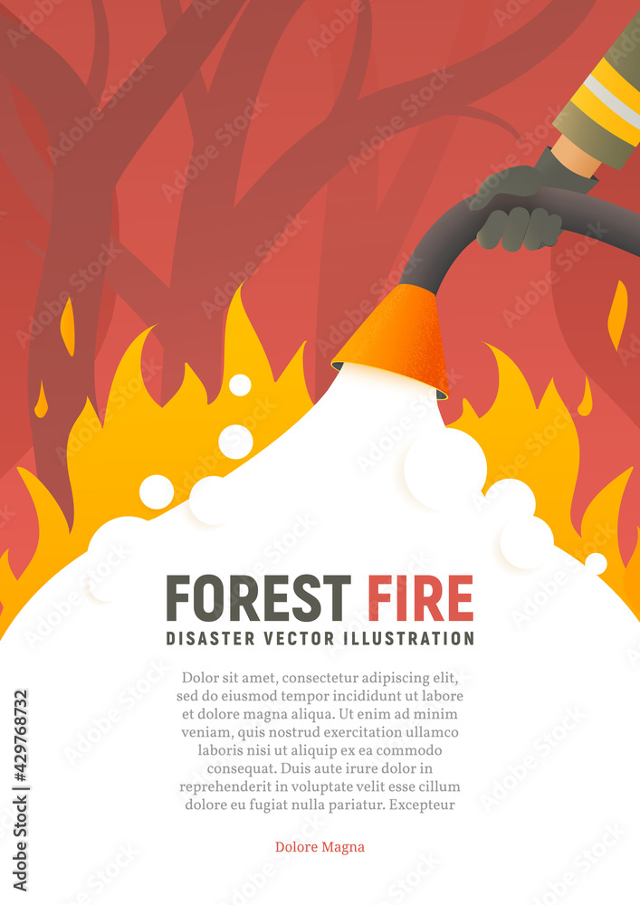 Forest fire vector placard. Fire safety illustration. Precautions the ...