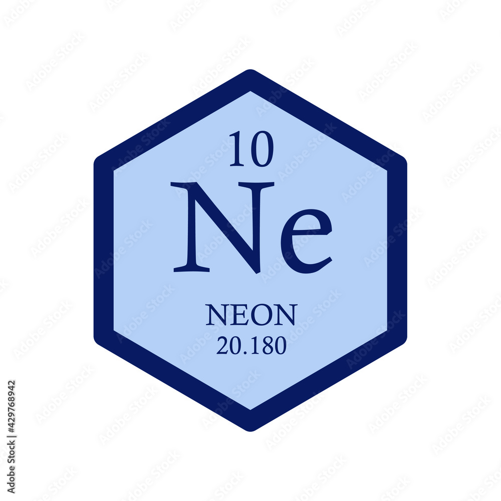Ne Neon Noble gas Chemical Element Periodic Table. Hexagon vector ...