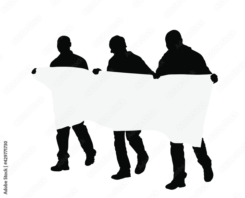 Men protester hold transparent in hand vector silhouette isolated. Hand ...