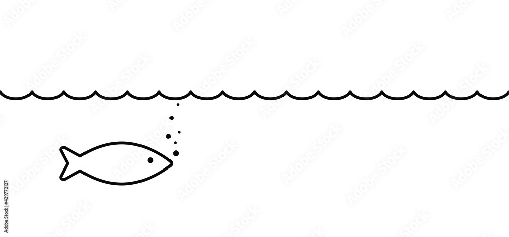 Fish line pattern. Flat vector sea, ocean or water animal sign. fishing ...